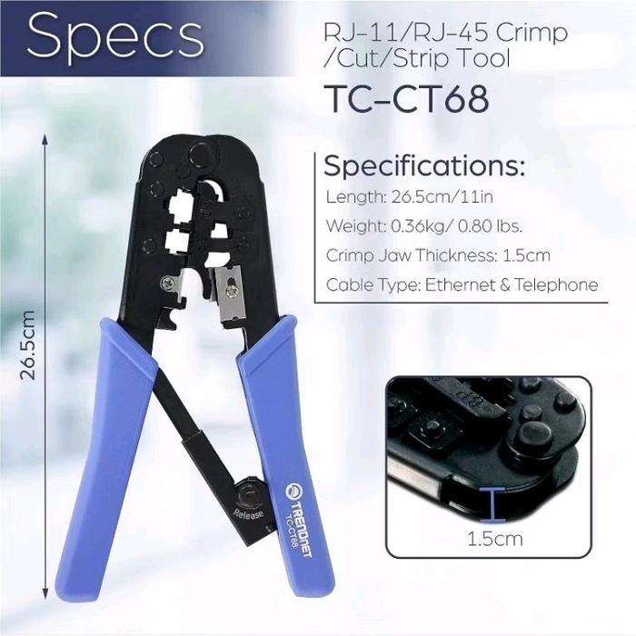 Jual Trendnet TC-CT68 Crimping Tool Connector RJ45 RJ11 Cutter Kabel ...