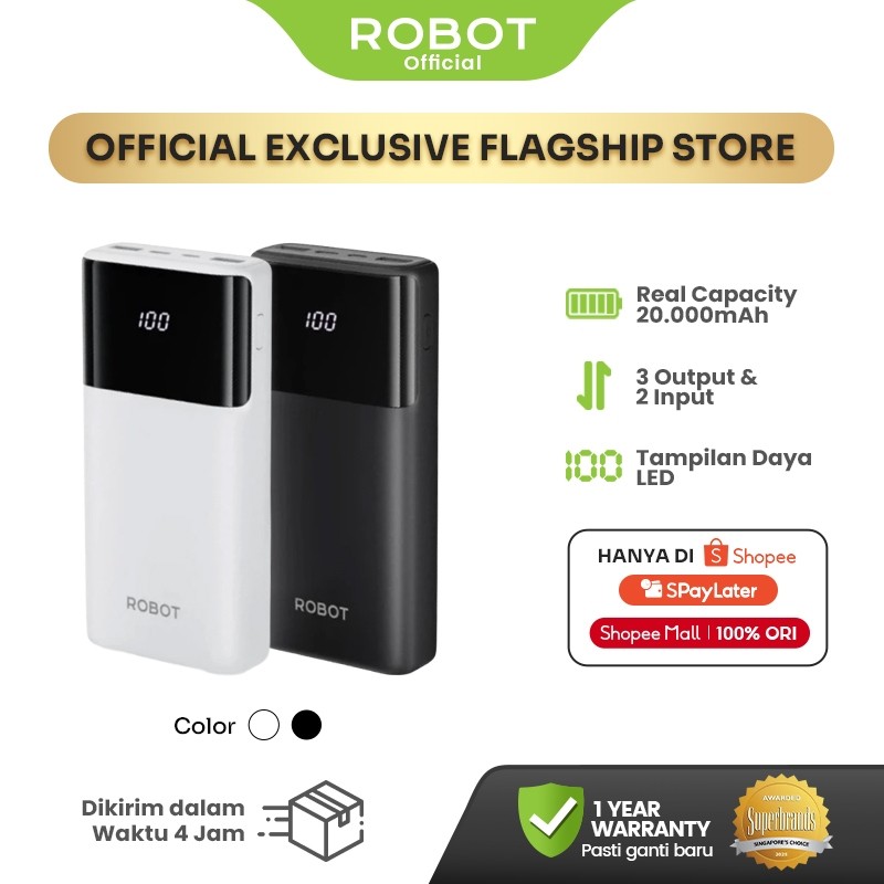 Jual ROBOT RT22S Powerbank 20000mAh Fast Charging 15W 3 Port Output LED ...