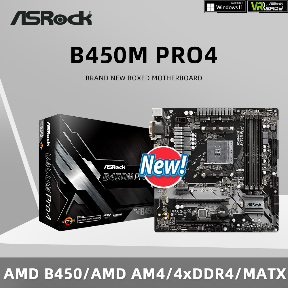 Jual ASRock Brand New B450M PRO4 Motherboard AMD B450M DDR4 Memory AM4 ...