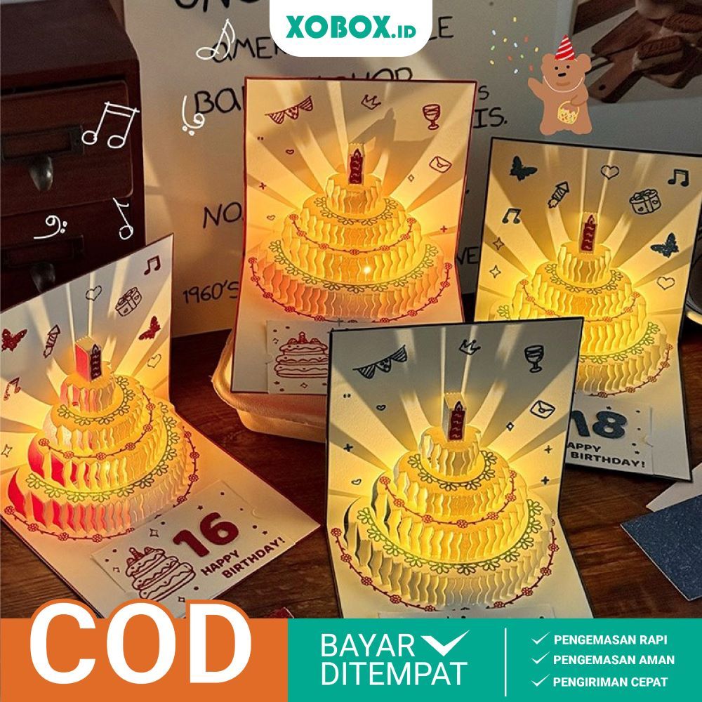 Jual Kartu Ucapan Pop Up 3D Bentuk Kue Ulang Tahun Dengan Lampu Dan ...