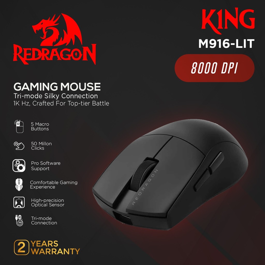 Jual Redragon Hz 3-Mode Wireless Gaming Mouse K1NG - M916-LIT 1K ...