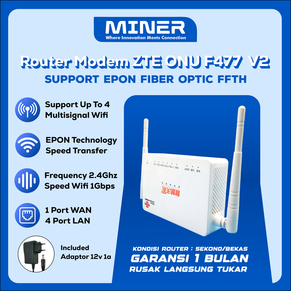 Jual Modem Router ZTE F477 V2 ONU Fiber Optic FTTH | Shopee Indonesia