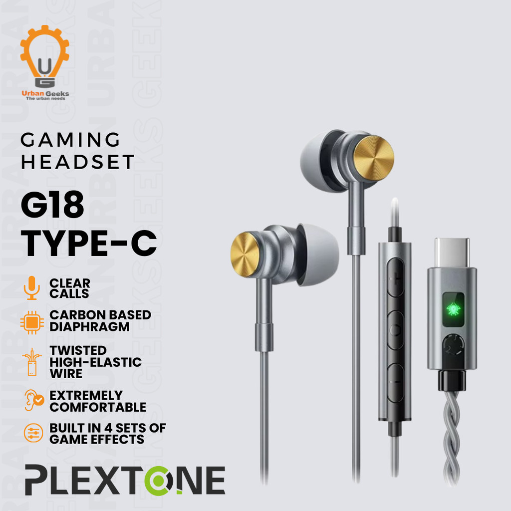 Jual Plextone G18 Type-C Wired Gaming Earphone Mic Jernih Suara Gaming ...