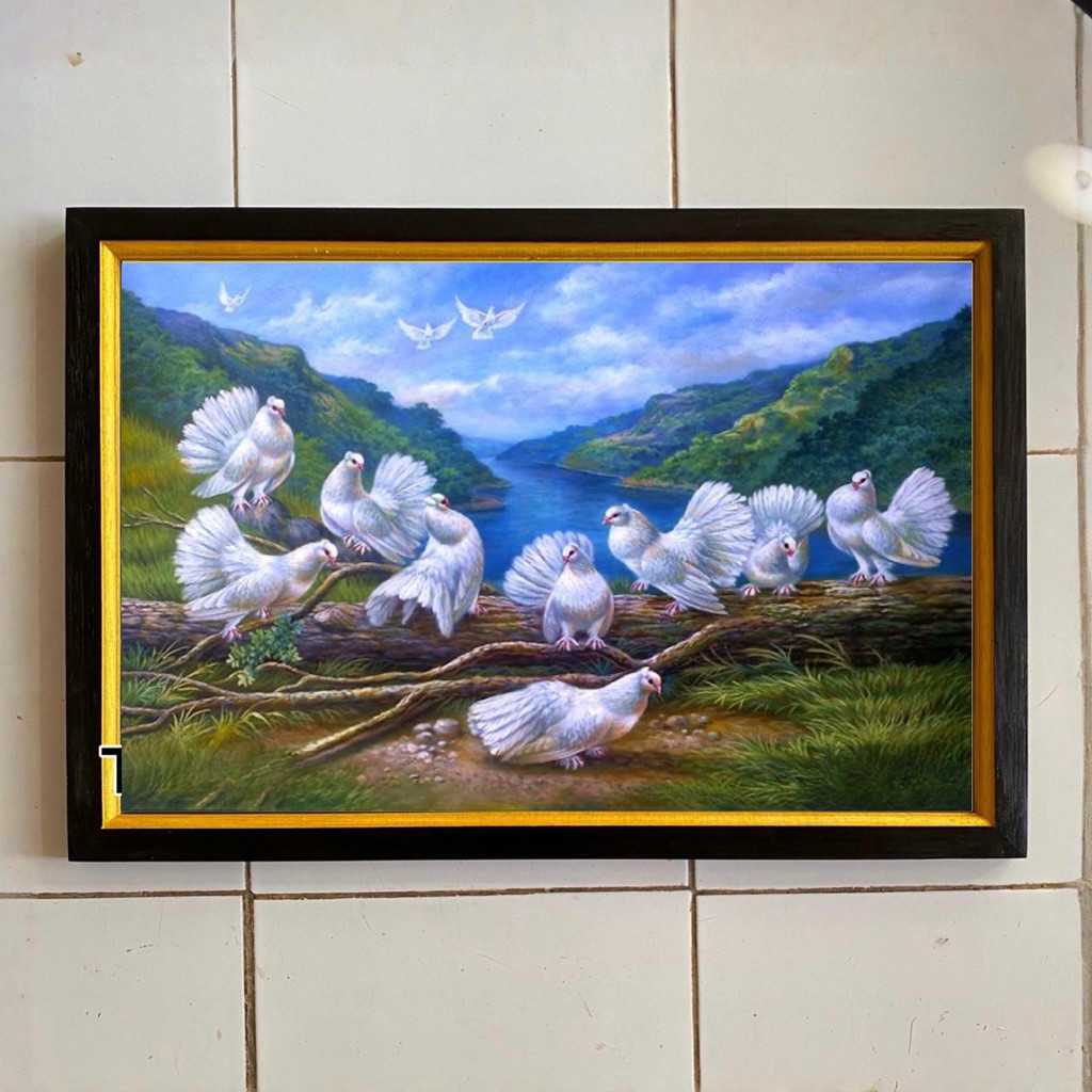 Jual Hiasan dinding lukisan cetak gambar burung merpati putih simple ...