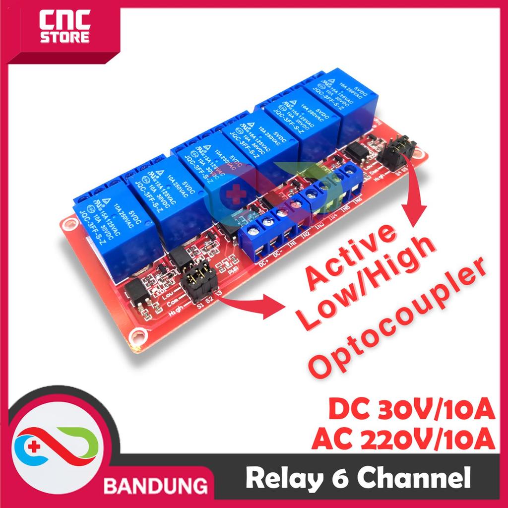 Jual Module Relay 6 Channel 5V Aktiv High Low With Optocoupler – Saklar ...
