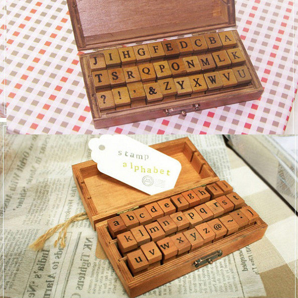 Jual 30Pcs/Set Alphabet Wood Stamp Set Wooden Box Multi-Purpose Stamp Y ...