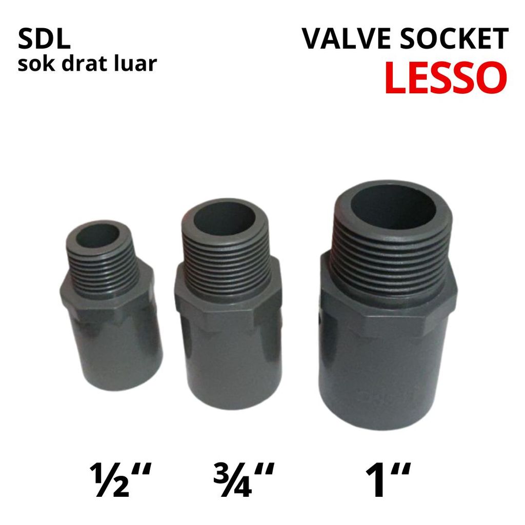 Jual Valve Socket Lesso AW 1/2" 3/4" 1" - SDL 1/2 3/4 1 Inch Sok Drat ...