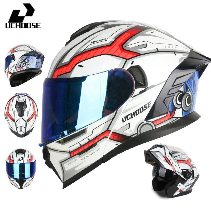 Jual Uchoose Motorcycle helmet dual lens cross-section helmet modular ...