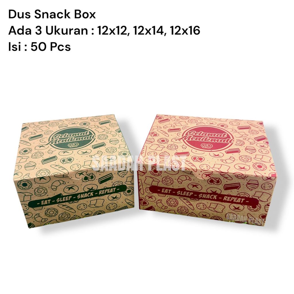 Jual (ISI 50) Dus Snack Box Kraft Motif 12x12 12x14 12x16 / Dus Kue ...