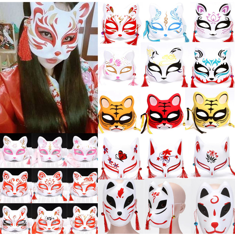 Jual Fox Mask Japanese Cosplay Mask Half Face PVC Kabuki Kitsune Masks ...