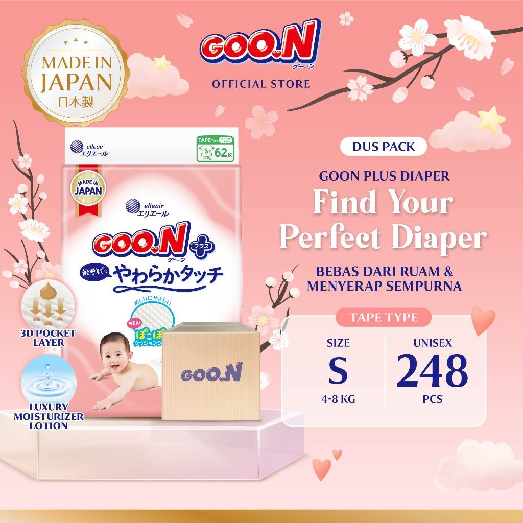 Jual (Dus Pack) GOON Plus Baby Premium Diapers S62 Popok Bayi Tape ...