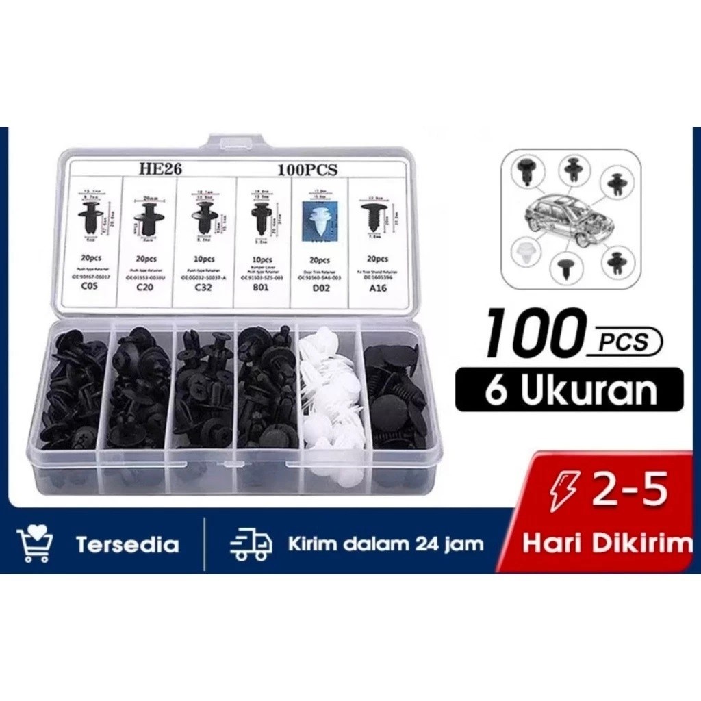 Jual Klip Kancing Mobil Baut Rivet Set Plastik ABS 6 Model Praktis ...