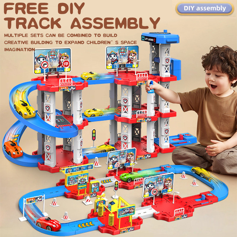Jual DIY Mainan Mobil Rel Balap Tempat Mobil Geser Kendaraan Jalur Mini ...