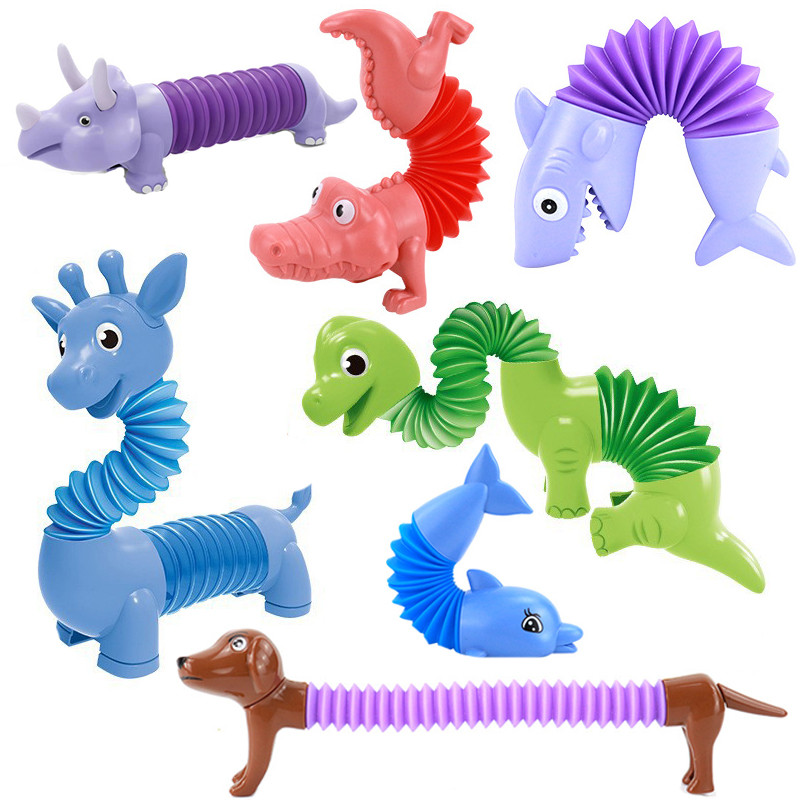 Jual nosaur Telescopic Tubes Fidget Toys Cartoon Dolph, dogs, sharks ...