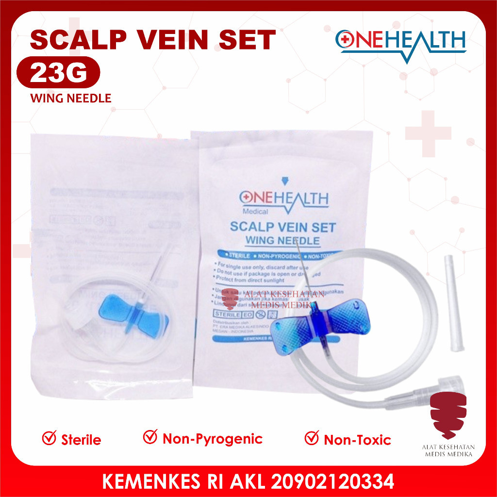 Jual Scalp Vein Set Needle Wing 23G OneHealth Jarum Infus Disposable ...