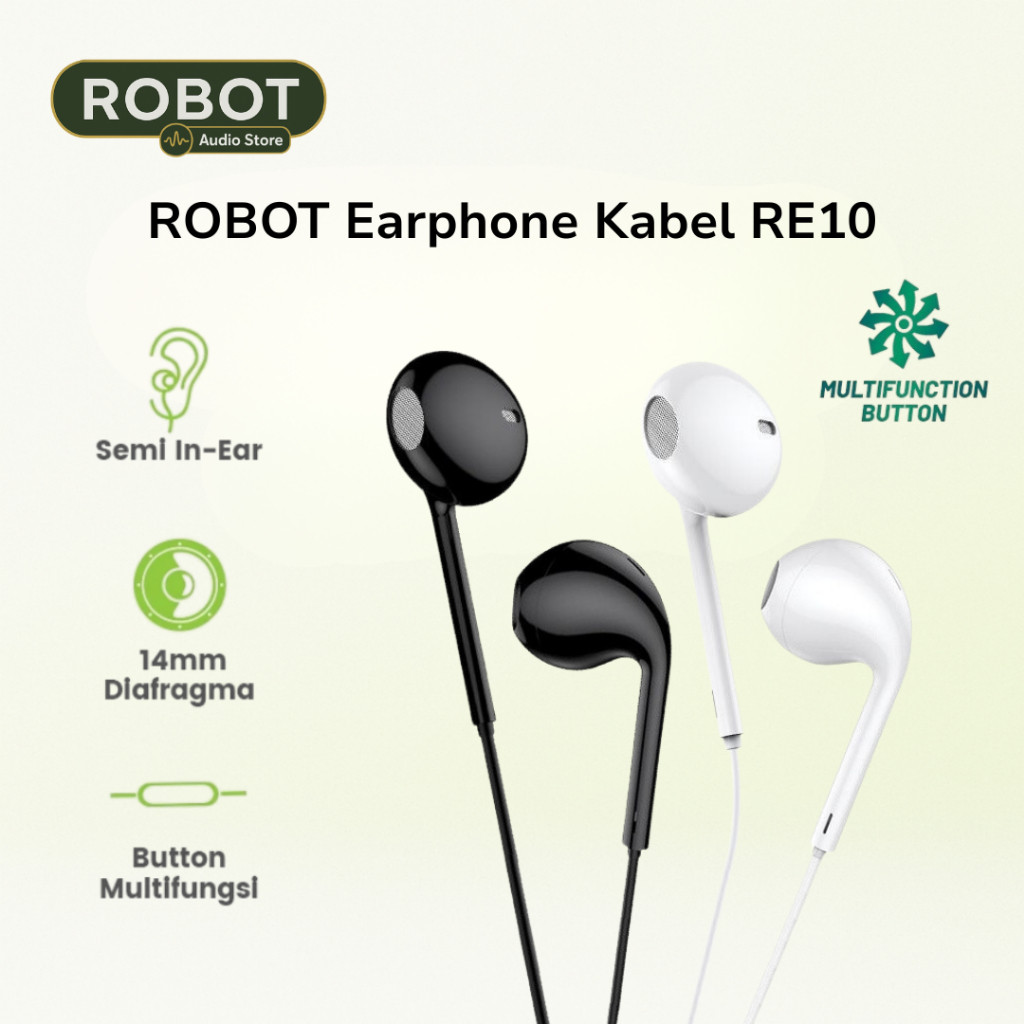 Jual ROBOT Earphone Kabel Jack 3.5mm RE10 Headset Wired Bass Jernih ...