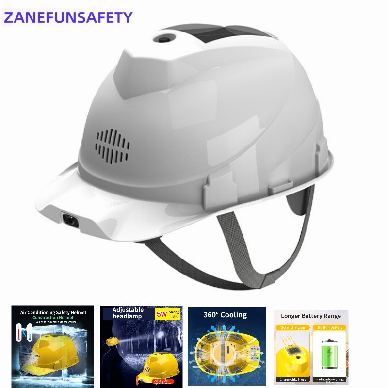 Jual Solar Fan Construction Safety Helmet with 2 Fans Air Contion LED ...