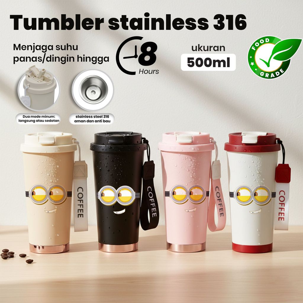 Jual Tumbler Stainless Steel 316 Kapasitas 500ml Desain Minion Sendok ...