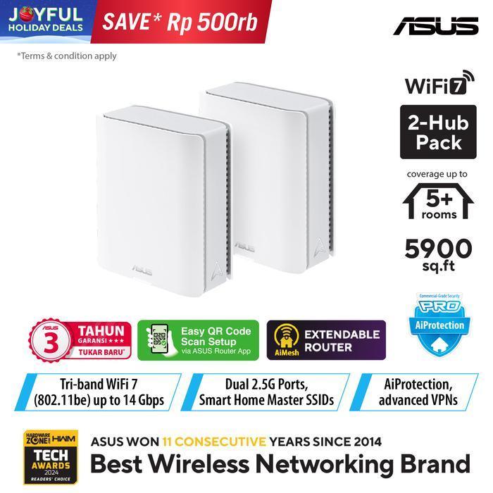 Jual ASUS ZENWIFI BT8 2 PACK WHITE TRI-BAND WIFI 7 AIMESH EXTENDABLE ...