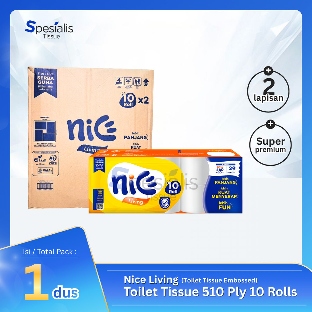 Jual Nice Embossed Tissue Toilet 510 Helai 1 Karton Isi 12 Pack (Total ...