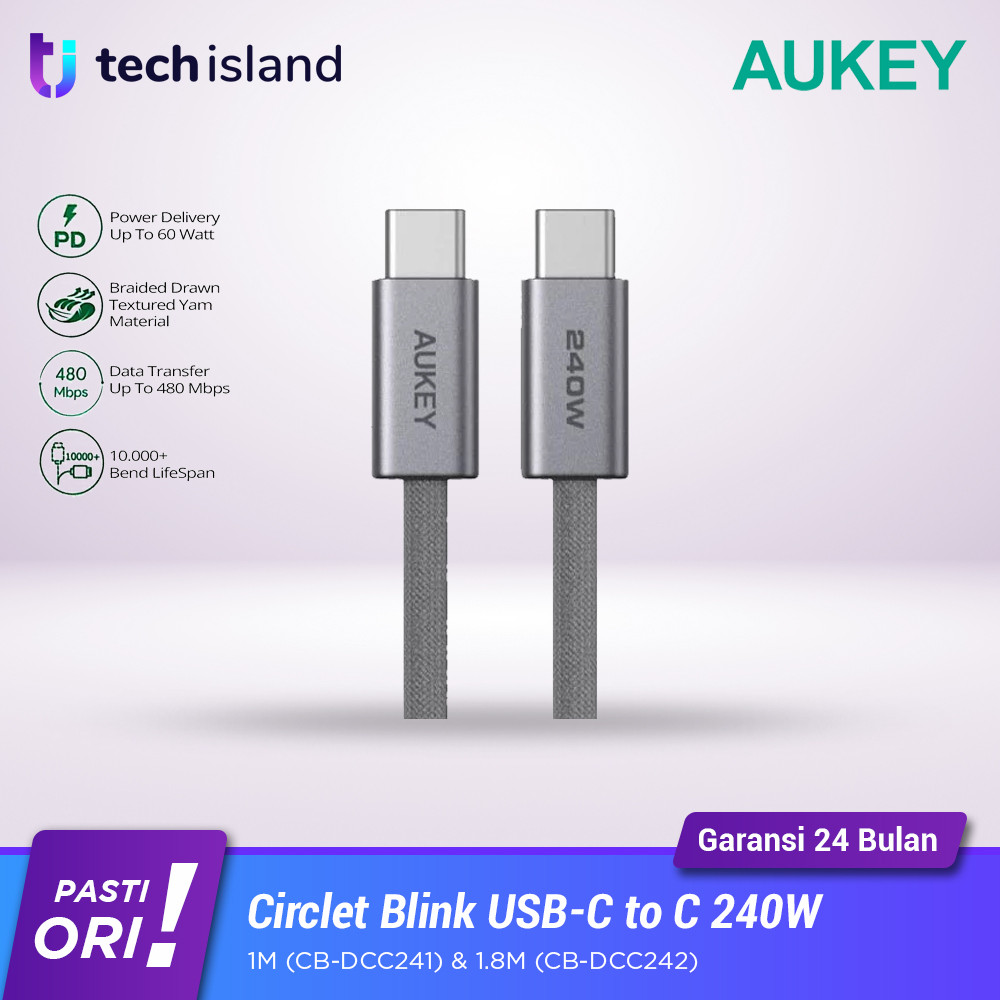Jual Aukey Circle Blink Kabel Charger USB-C to USB-C 240W Fast Charging ...
