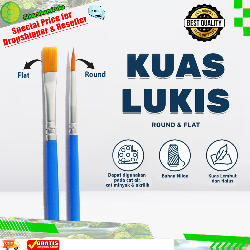 Jual (SKR) Kuas Lukis Cat Air Cet Minyak Akrilik Brush Flat Round Kecil ...