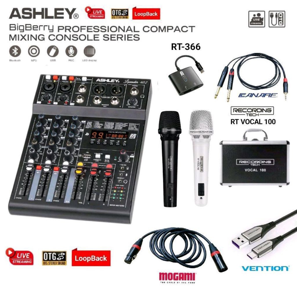 Jual Paket Mixer Ashley Lavender 402 With Loopback Mic Recording Tech ...