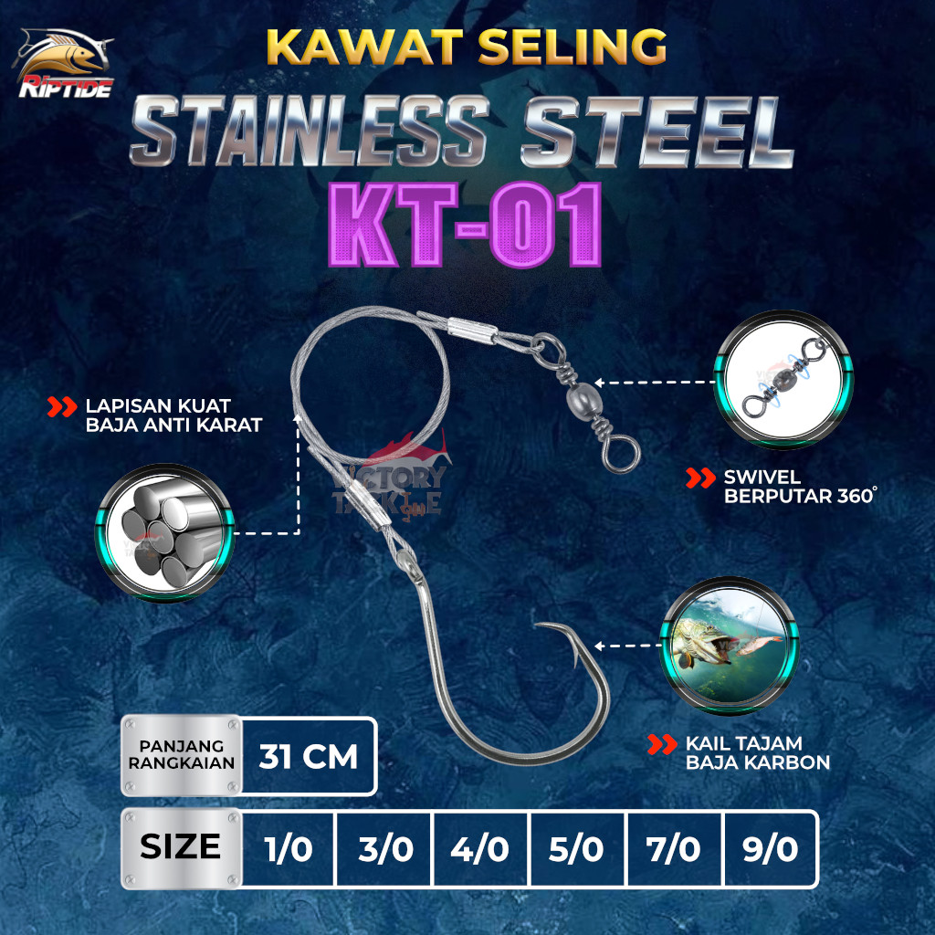 Jual RIPTIDE KT-01 SET RANGKAIAN KAIL PANCING DENGAN KAWAT BAJA NEKLIN ...