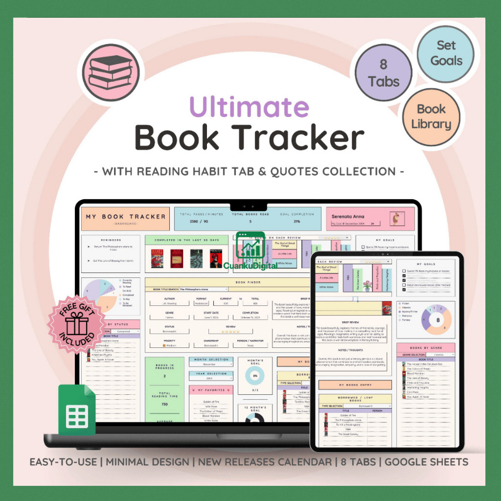 Jual Template Spreadsheet Reading Tracker & Book Planner | Pelacak Buku ...