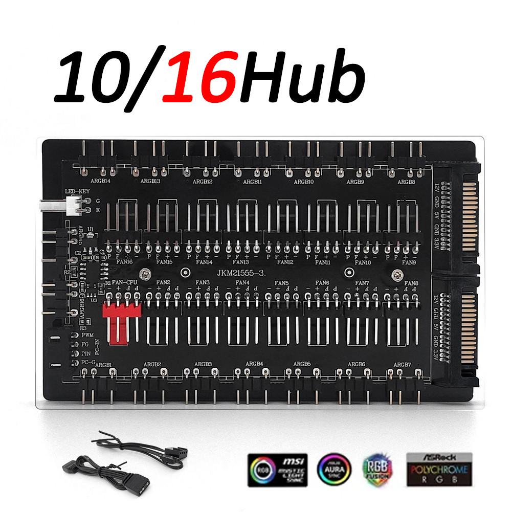 Jual 16/10 Ports ARGB Cable Splitter Hub RGB Fan Hub Adapter Computer ...