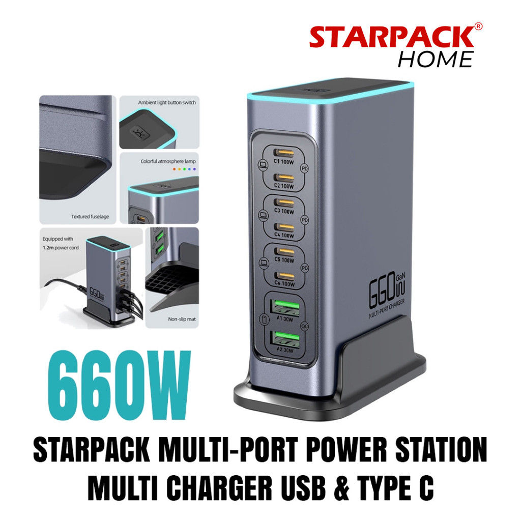 Jual STARPACK WLX-F8L Multi-port Desktop Charging Station 660W / 6 PORT ...