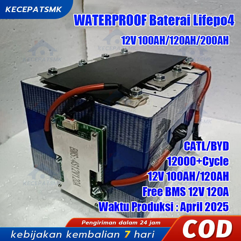 Jual Battery Lifepo4 12v 100ah/120AH plus BMS 2025 baterai baru dengan ...