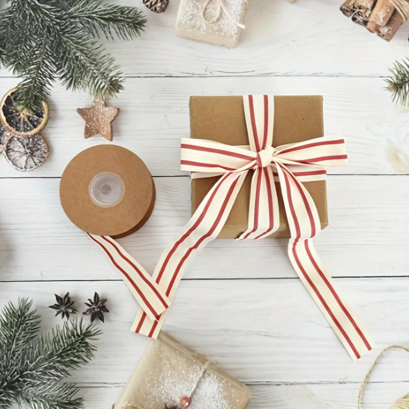 Jual 1 Roll Striped Cotton Ribbon, Natural Craft Accessory Satin Ribbon ...