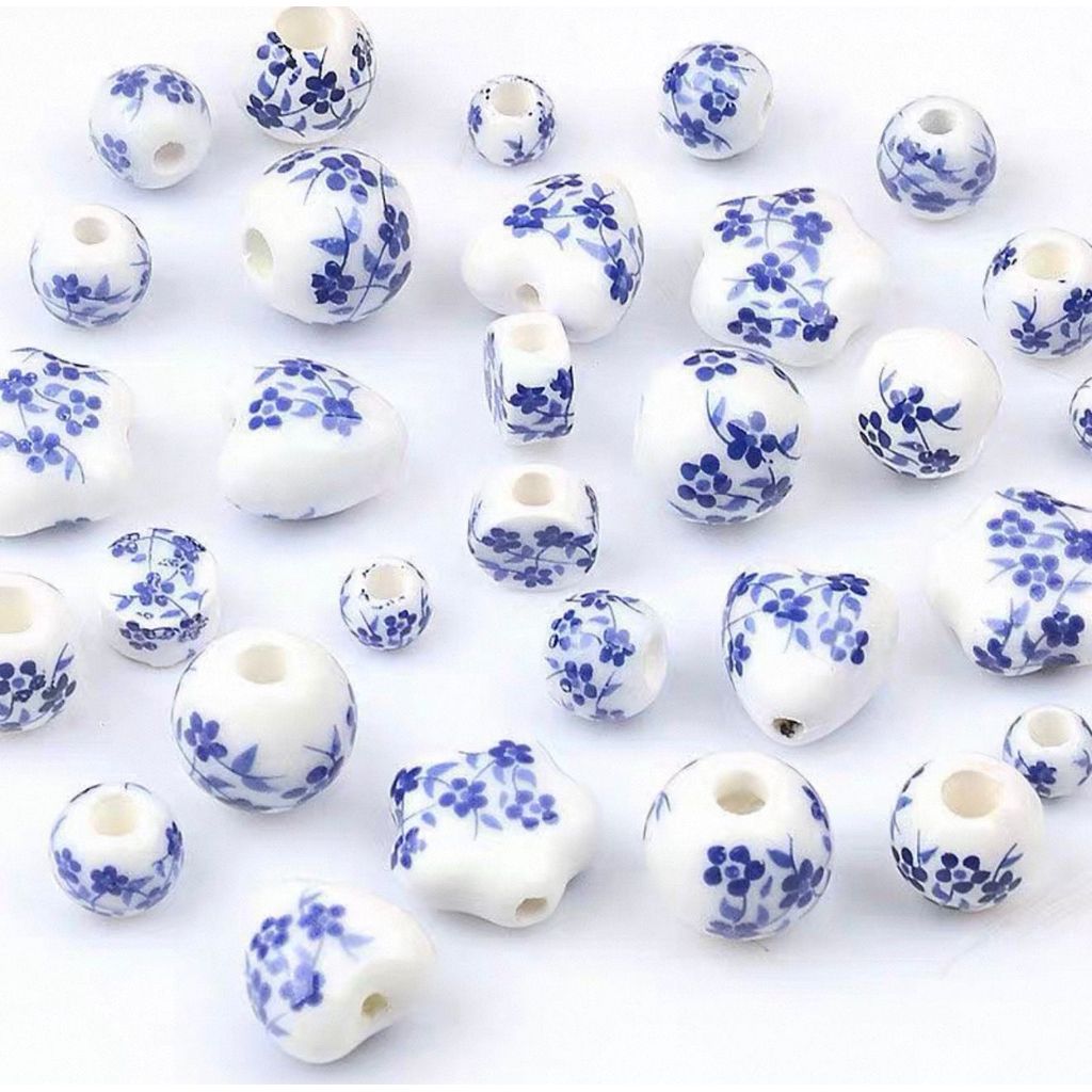 Jual [ OUR.BEADS ] Isi 10 pcs / pack Manik Mote Porcelaine Biru Giok ...
