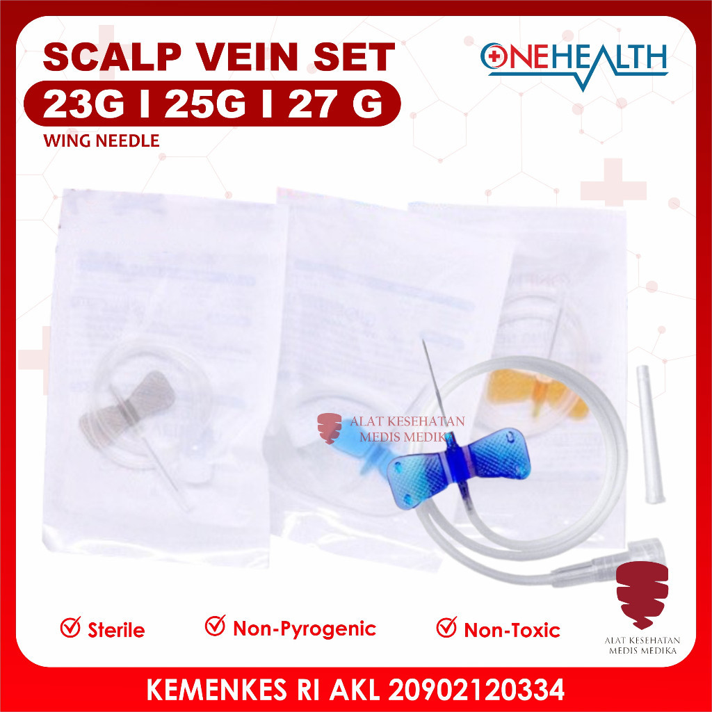 Jual Scalp Vein Set Needle Wing 23G 25G 27G OneHealth Jarum Infus ...
