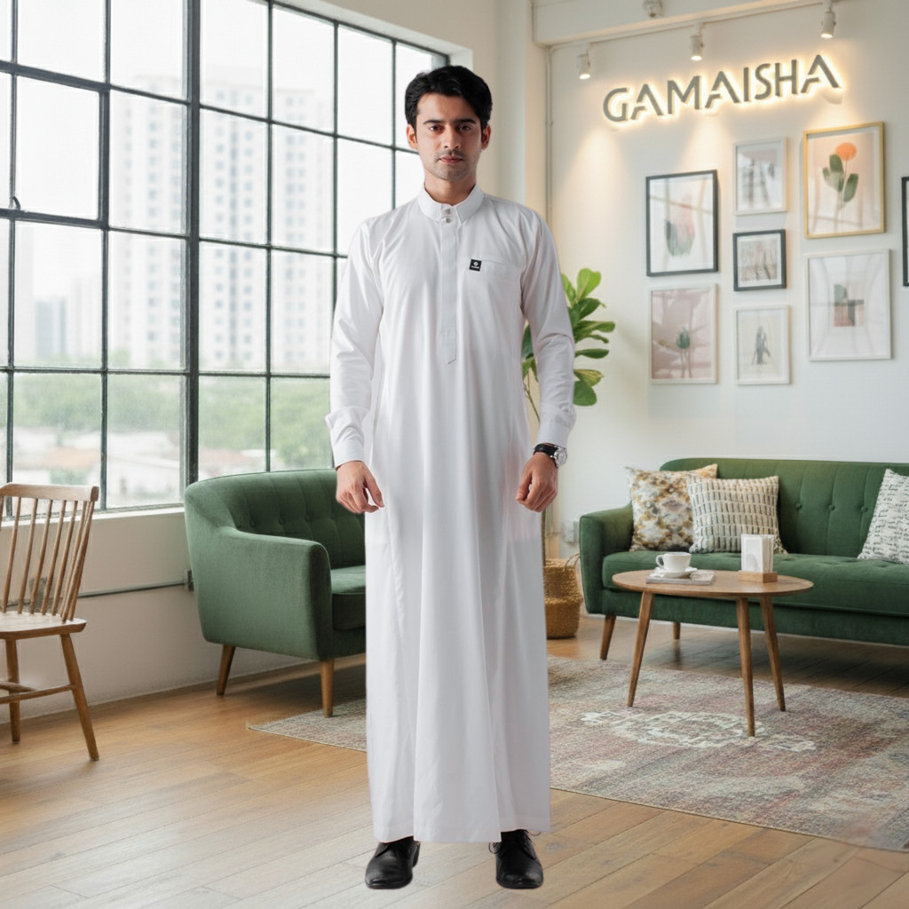 Jual Jubah Putih Lengan Panjang Slimfit Mewah Arsan Gamis Dewasa Pria ...