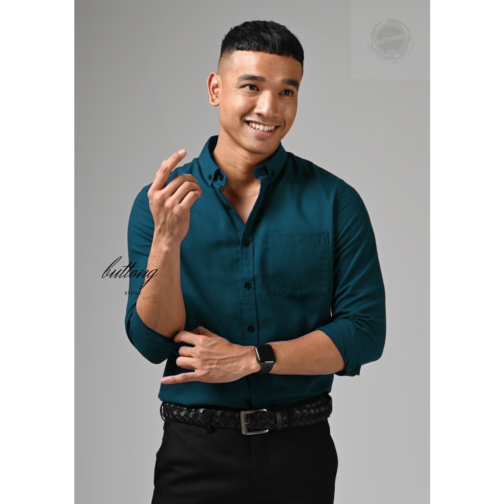 Jual HERBERTSHOP kemeja polos pria lengan panjang warna hijau toska ...