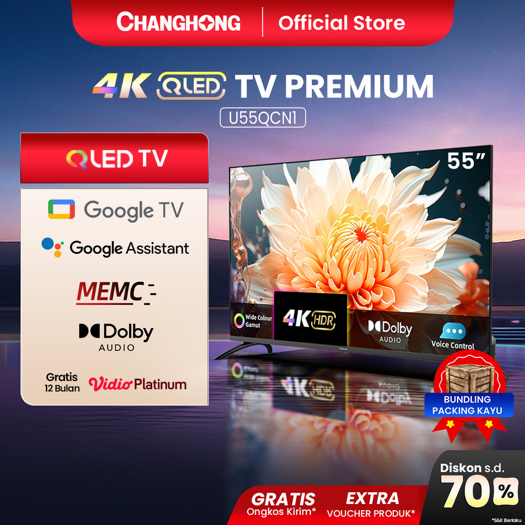 Jual Changhong QLED TV 55 inch 4K Google TV Smart TV Digital Dolby ...