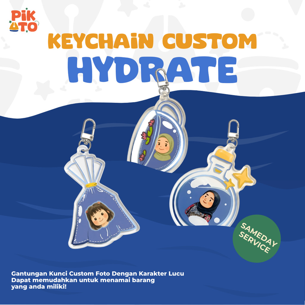 Jual PIKATO Gantungan Kunci Akrilik Custom Hydrate Ilustrasi Wajah Lucu ...