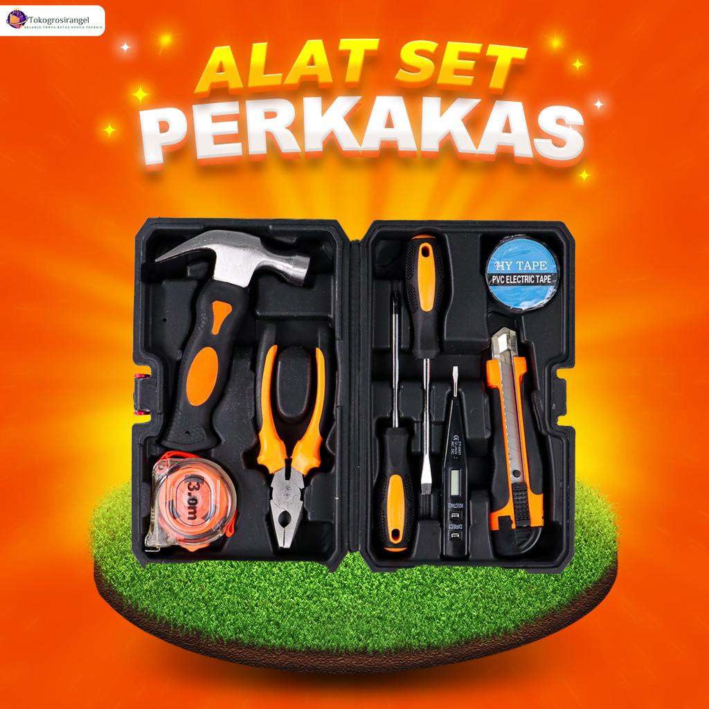Jual Alat Set Perkakas Tang Palu Obeng Cutter Meteran 8 in 1 Orange ...