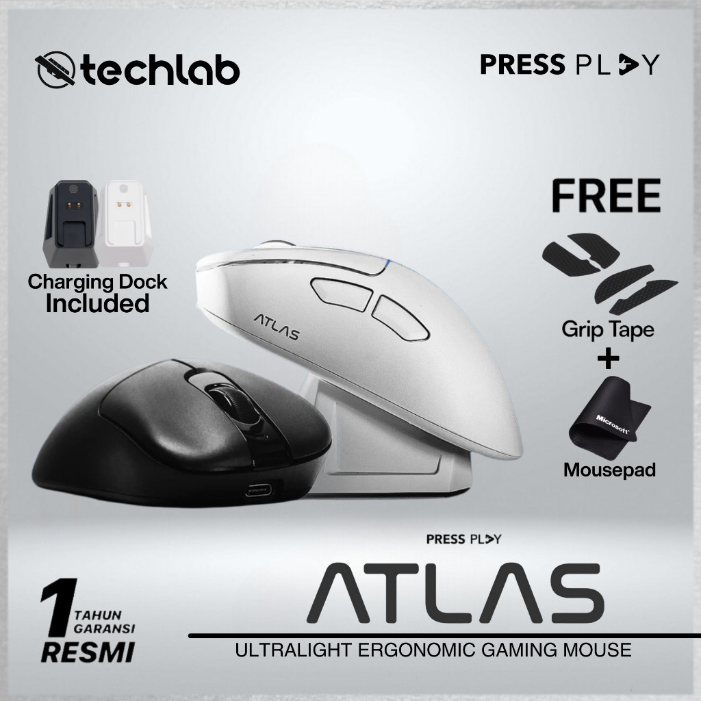 Jual Press Play ATLAS Ergonomic Ultralight Wireless Gaming Mouse with ...