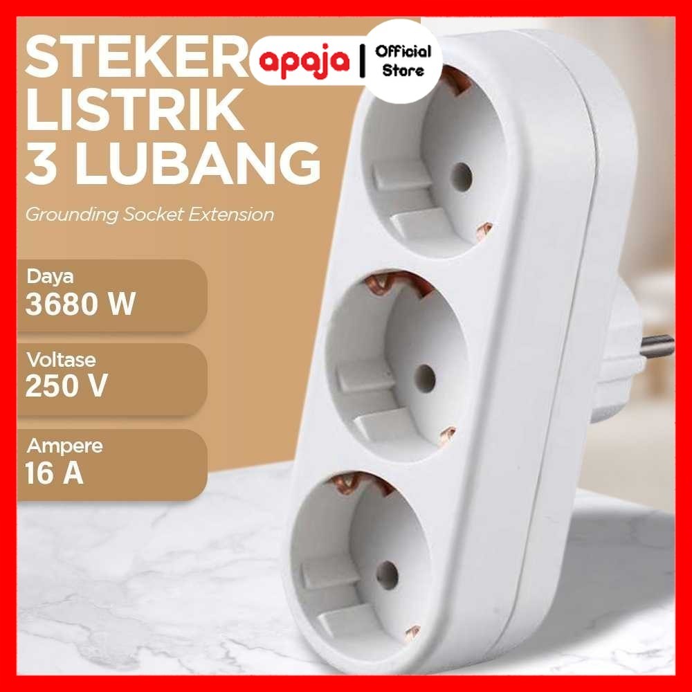 Jual Apaja Steker Listrik 3 Lubang Grounding Socket Extension 3680W 16A ...