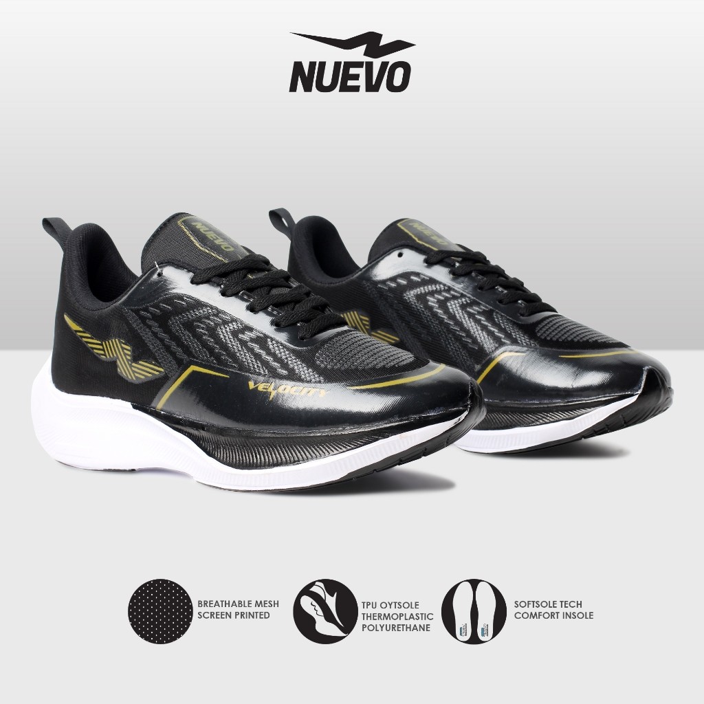 Jual NUEVO - Sepatu Lari Pria Velocity Hitam Putih Running Jogging ...