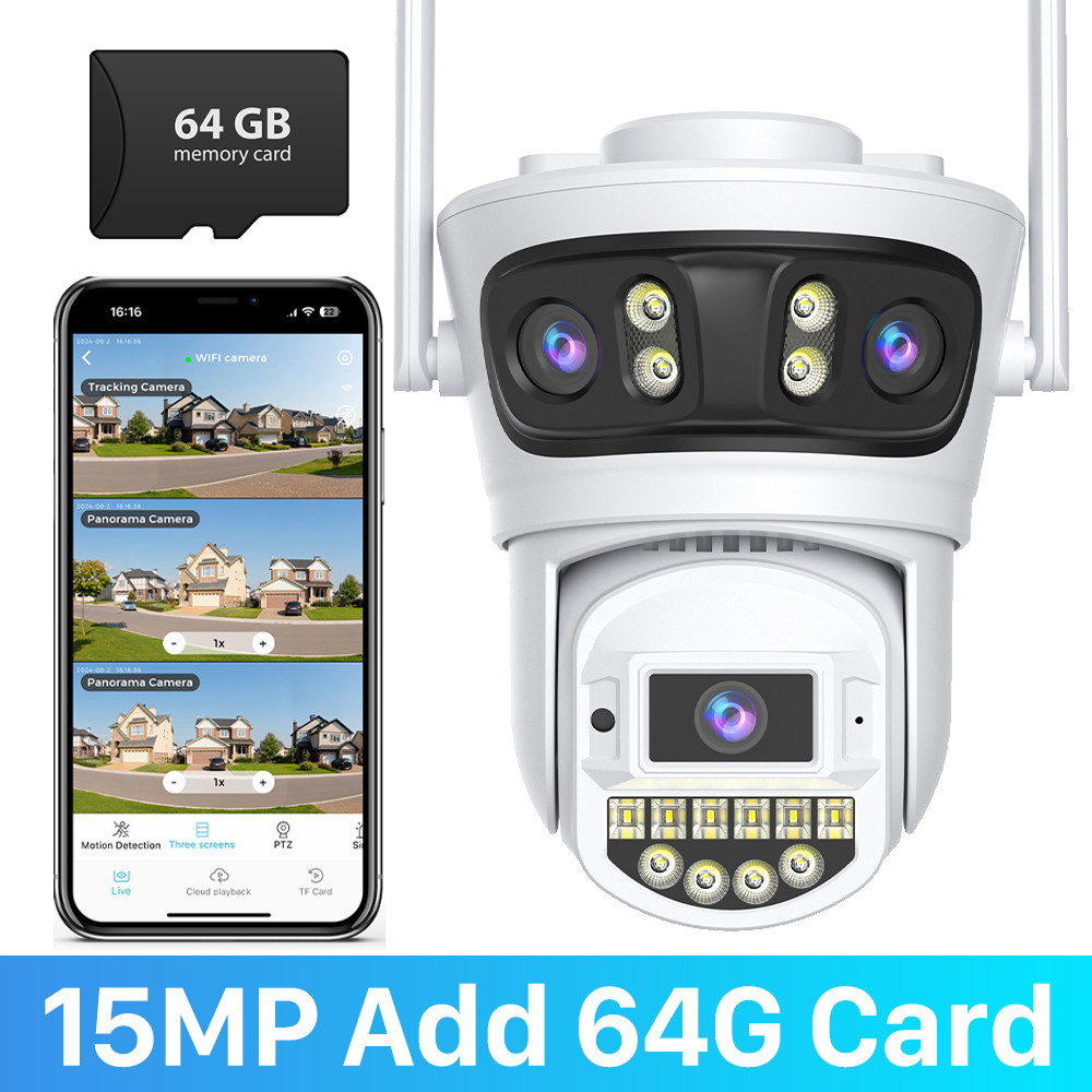 Jual 15MP 8K HD Wifi Surveillance Camera Outdoor Three Lens Three ...