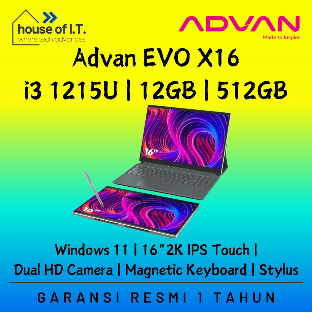Jual ADVAN EVO-X 16 2 in 1 1301 T25B-I3AD1 - i3 1215U 12GB 512GB W11 16 ...
