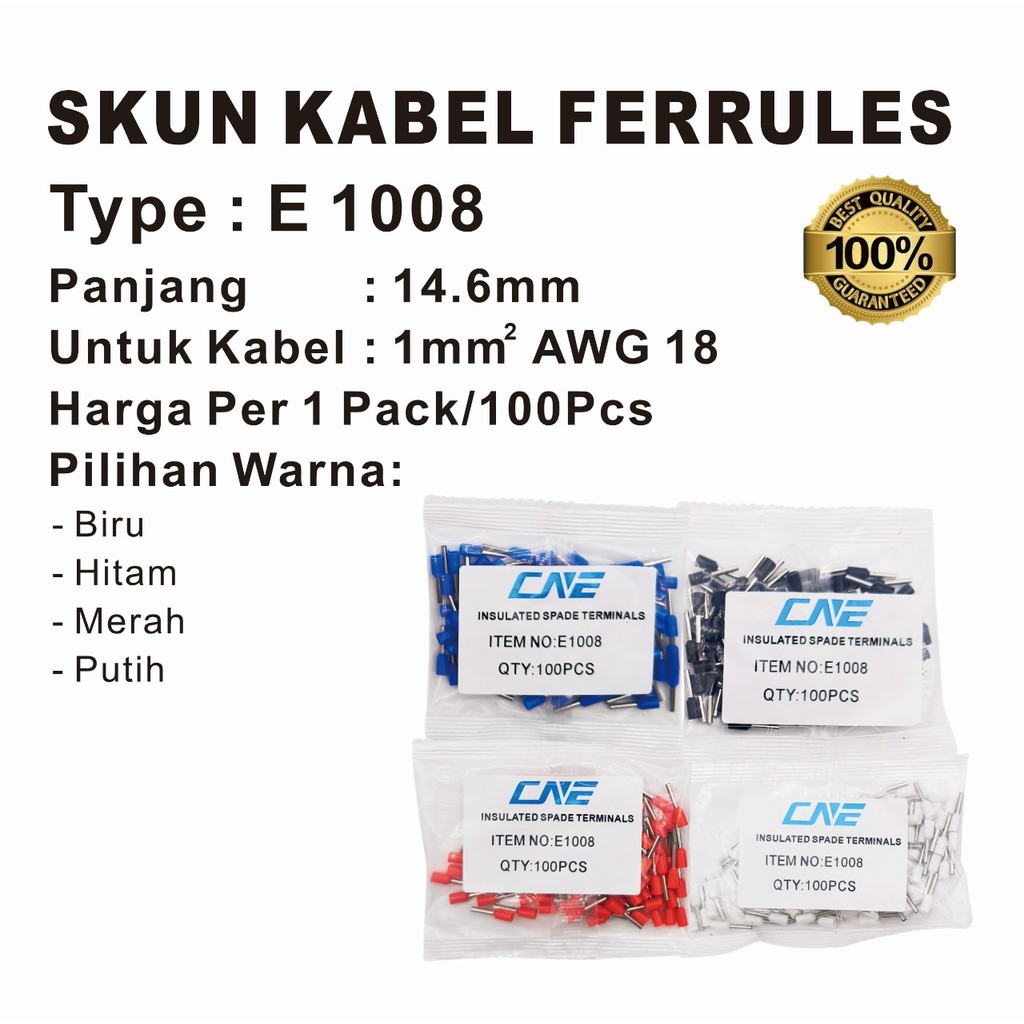 Jual SKUN INSULATED FERRULES WARNA E1008 1mm. | Shopee Indonesia