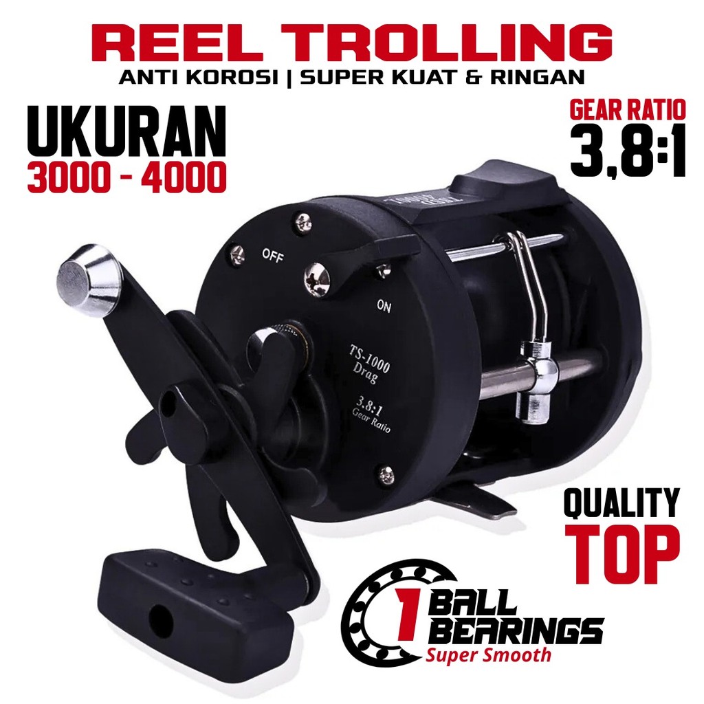 Jual Reel Trolling Laut Overhead Reel Gear Ratio 3.8:1 Max Drag 10–15Kg ...