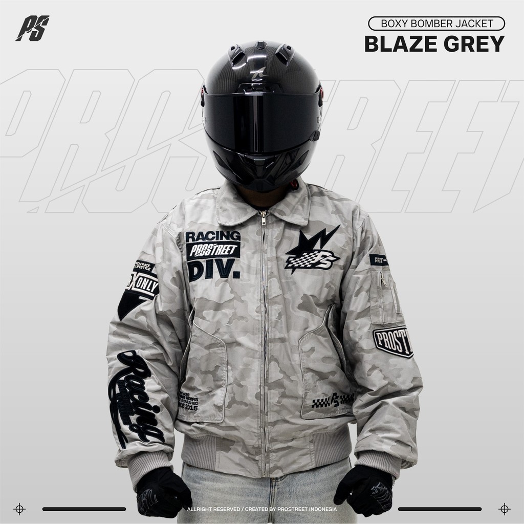 Jual Jaket Boxy Bomber Prostreet Blaze Grey | Shopee Indonesia