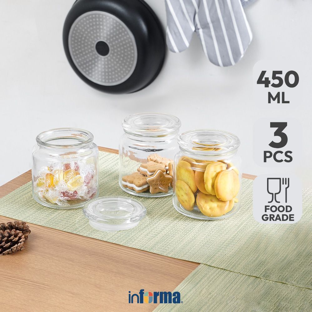 Jual Informa Lily Set 3 pcs 450 ml Stoples Kaca Jar Tempat Simpan Snack ...