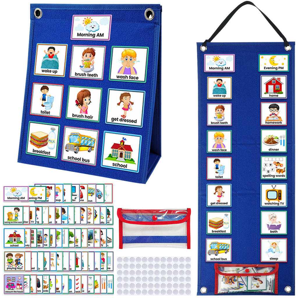 Jual Kid Visual Schedule Hanging Visual Planner Chore Chart with 70 ...